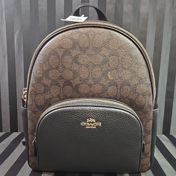 Coach | Bags | Coach Signature Court Zippered Backpack Walnut Black ...